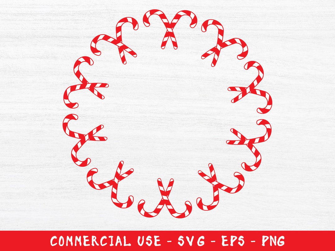 Christmas Candy Cane Monogram Frame SVG Round Frame for Circut ...