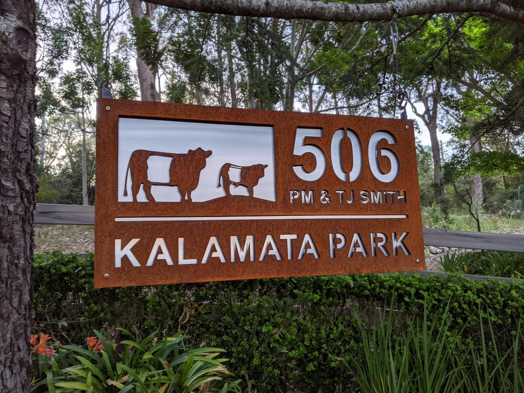 Custom Corten Steel Cow Sign With Street Number and Property Name 50 X ...