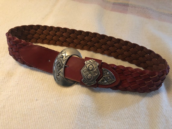 Very Wide Red Woven Leather Southwestern Belt || W32 … - Gem