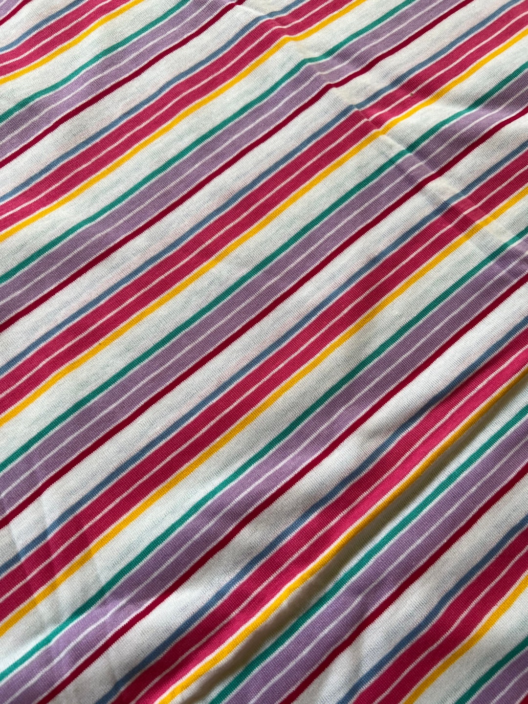 1980's Rainbow Striped Jersey Fabric || 31 X 56.5 || Vintage Fabric ...