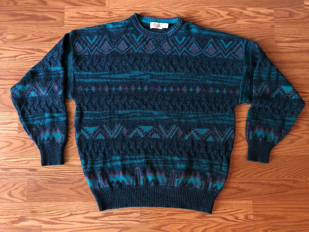 Vintage Mod Mixed Knit Pattern Sweater in Cool Colors || Medium ...