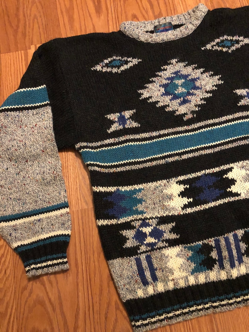 Native American Inspired Knit Sweater W/ Geometric Patterns - Etsy