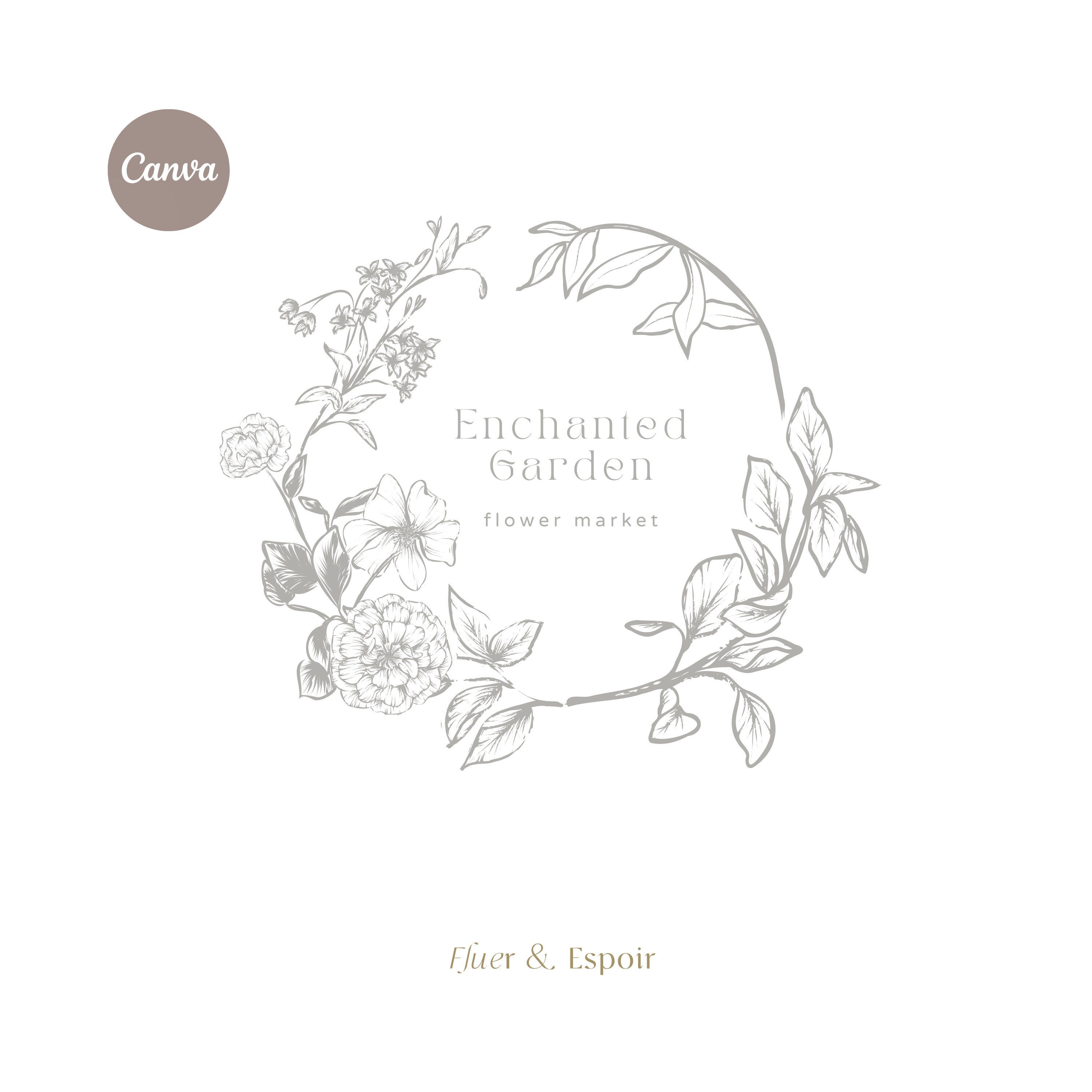 Flower Wreath Logo, Botanical Canva Logo Templates DIY Logo, Florist ...