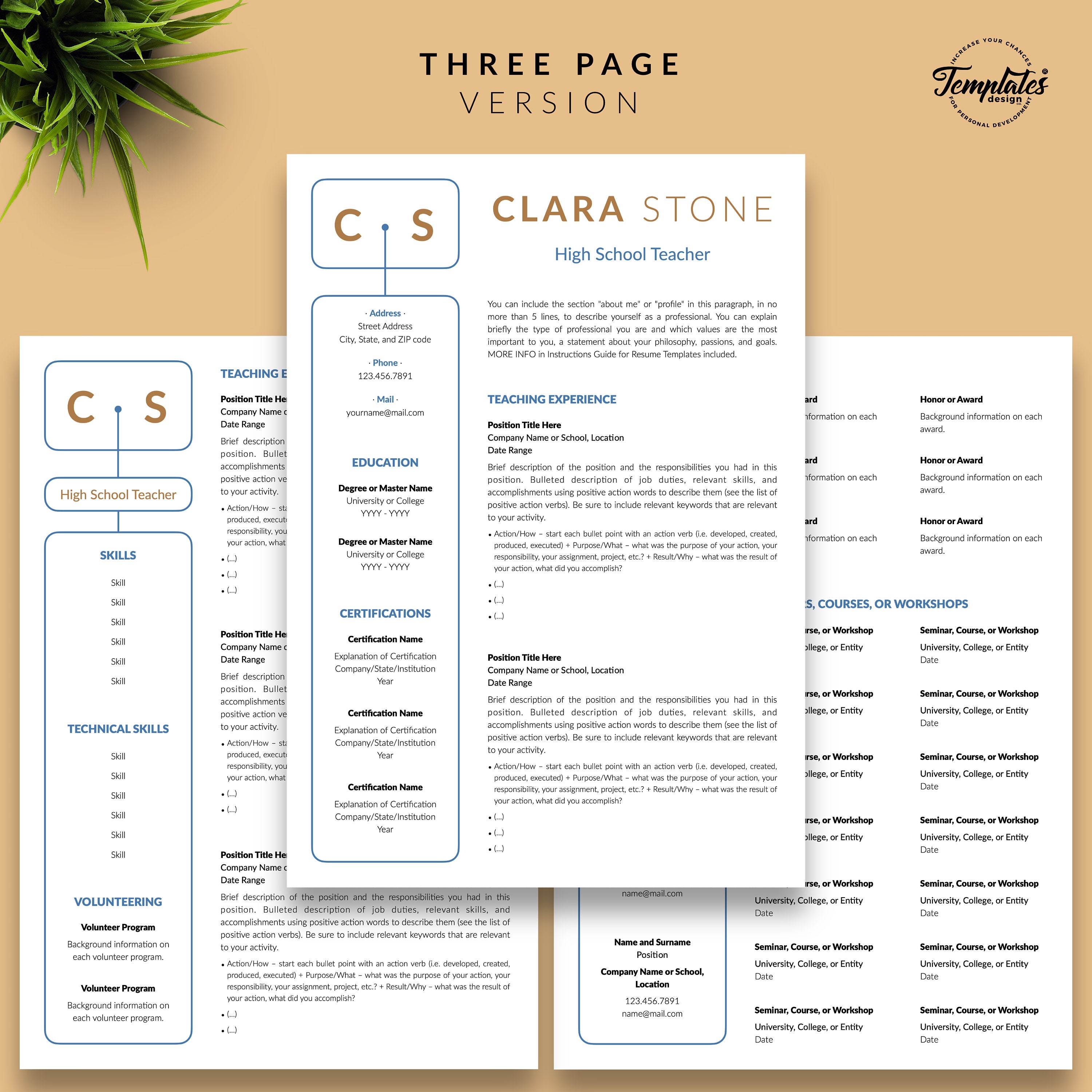 Creative Resume Template for Teacher / Teacher CV for Word & - Etsy