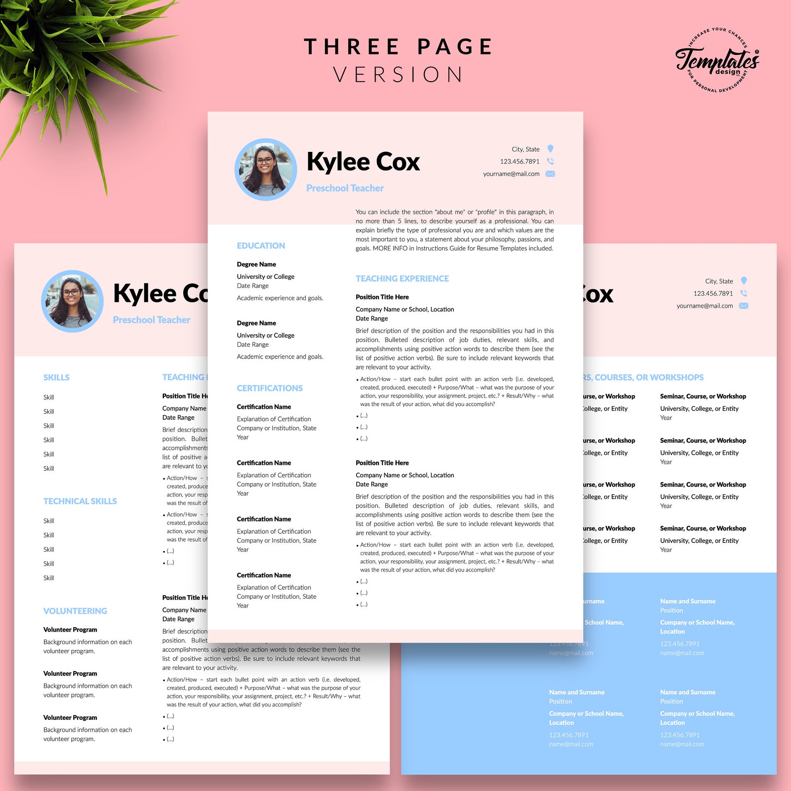 Preschool Teacher Resume Template for Word / Professional CV Template ...