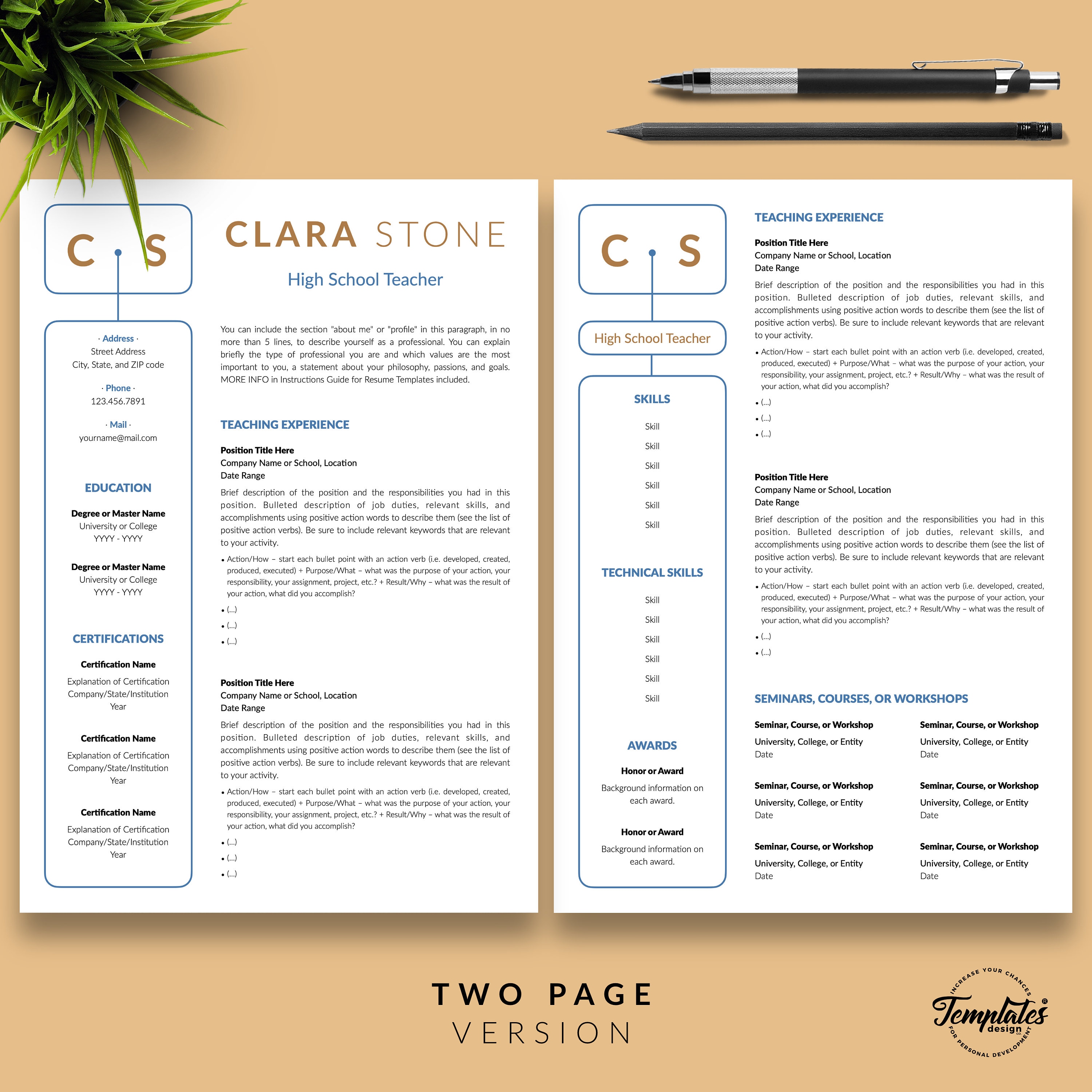 Creative Resume Template for Teacher / Teacher CV for Word & Pages ...
