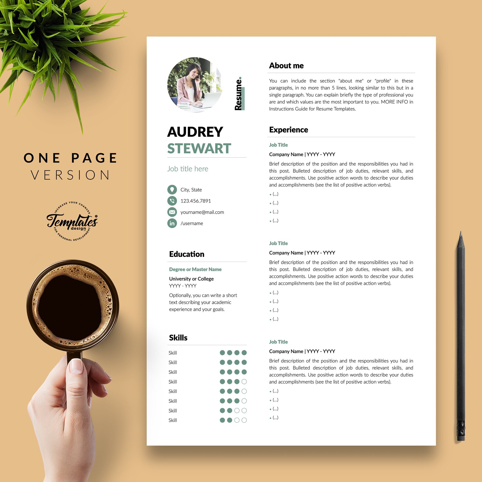 Modern Resume With Photo + Cover / Perfect CV for Word and Pages / Best ...