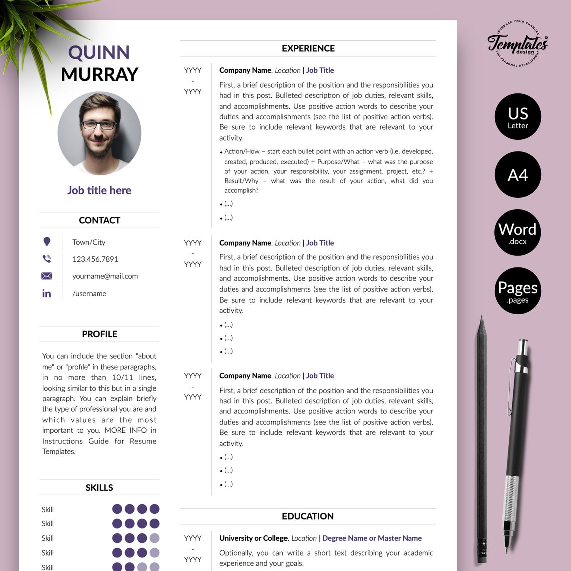 Modern Resume With Photo Cover / Perfect CV for Word and - Etsy
