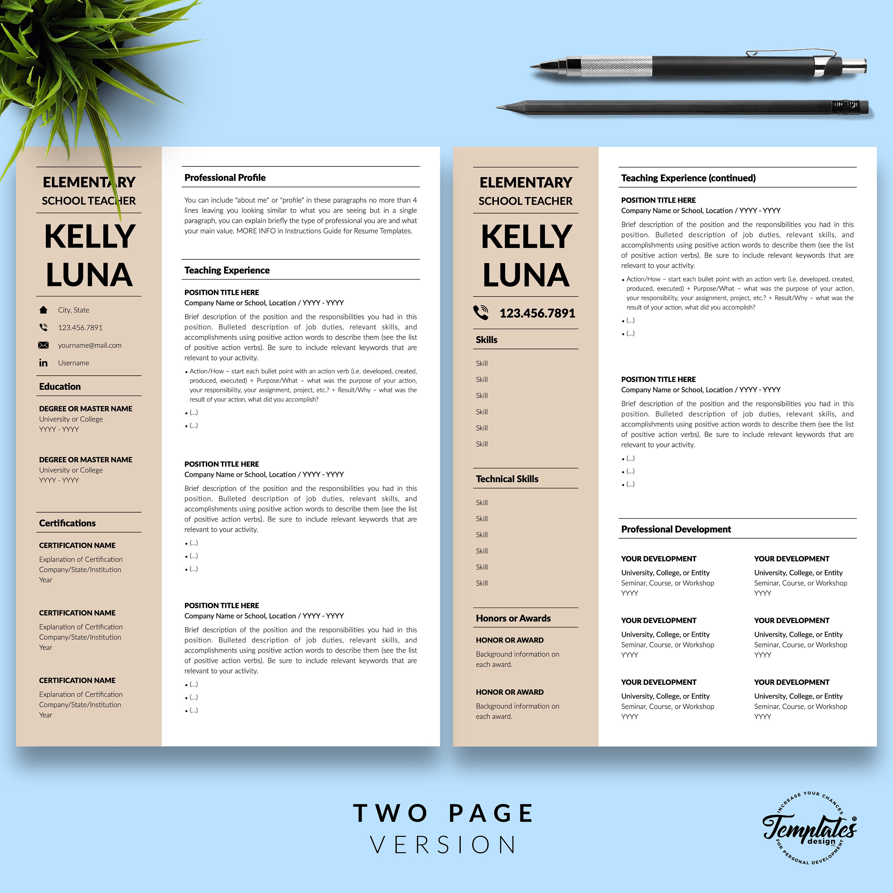 Teacher Resume Template, Cover Letter, CV (instant Download) - Etsy