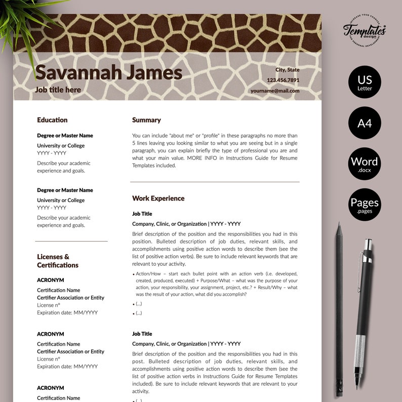 Zoologist Resume Template for Word & Pages / Animal Care CV for ...