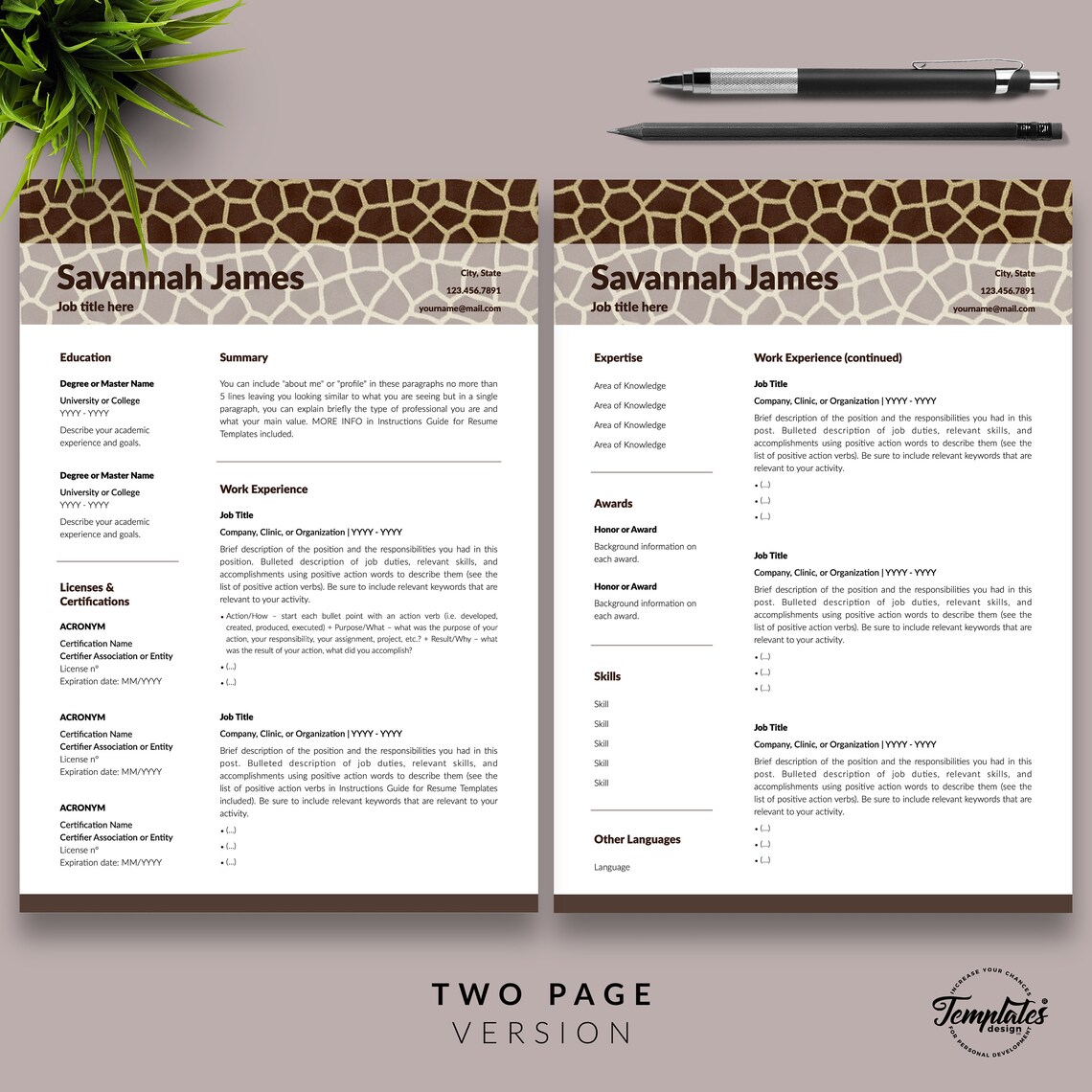 Zoologist Resume Template for Word & Pages / Animal Care CV for ...