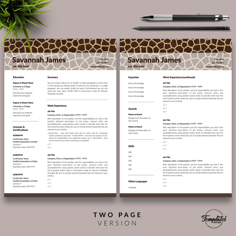 Zoologist Resume Template for Word & Pages / Animal Care CV for ...