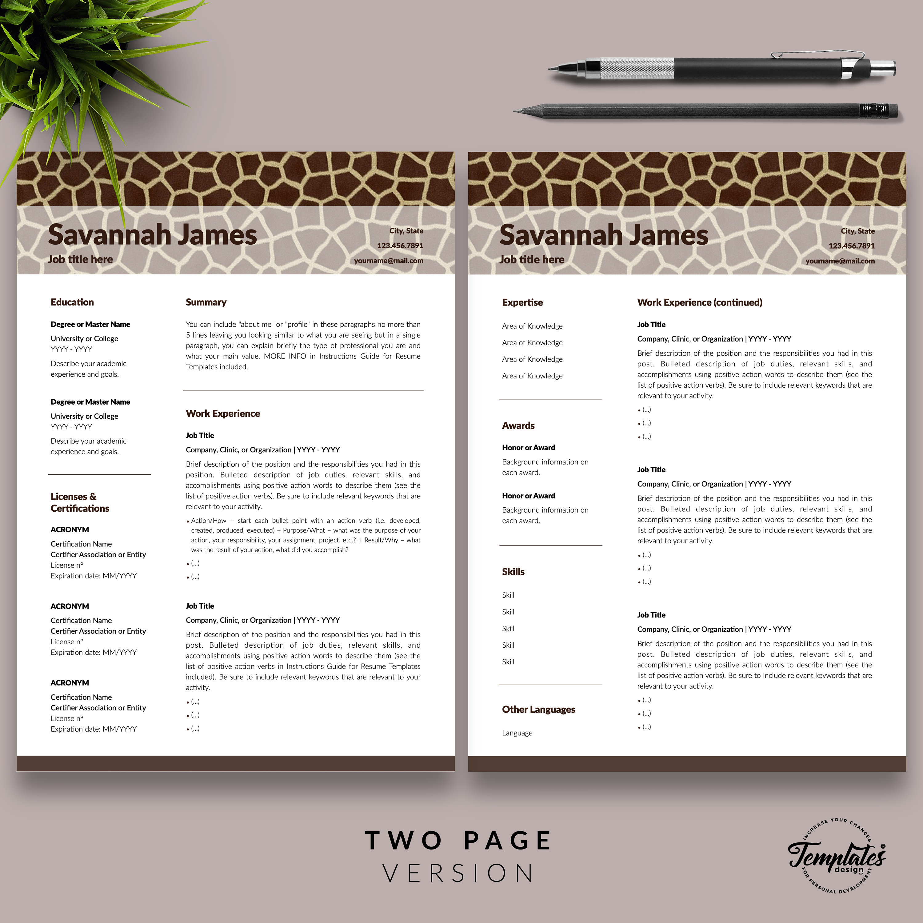 Zoologist Resume Template for Word & Pages / Animal Care CV for ...