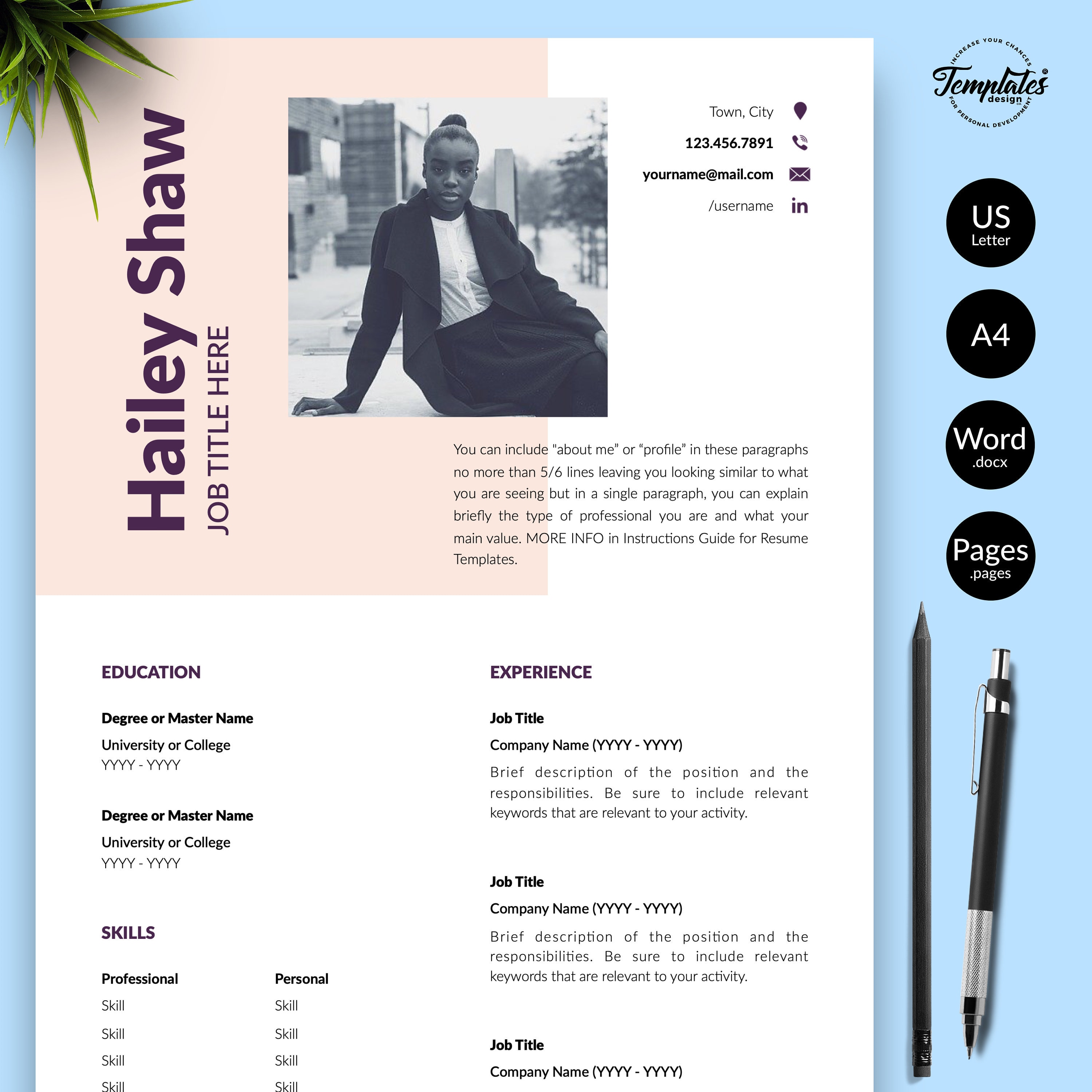 Word Resume Template / Modern Resume Design With Photo / Modern CV ...