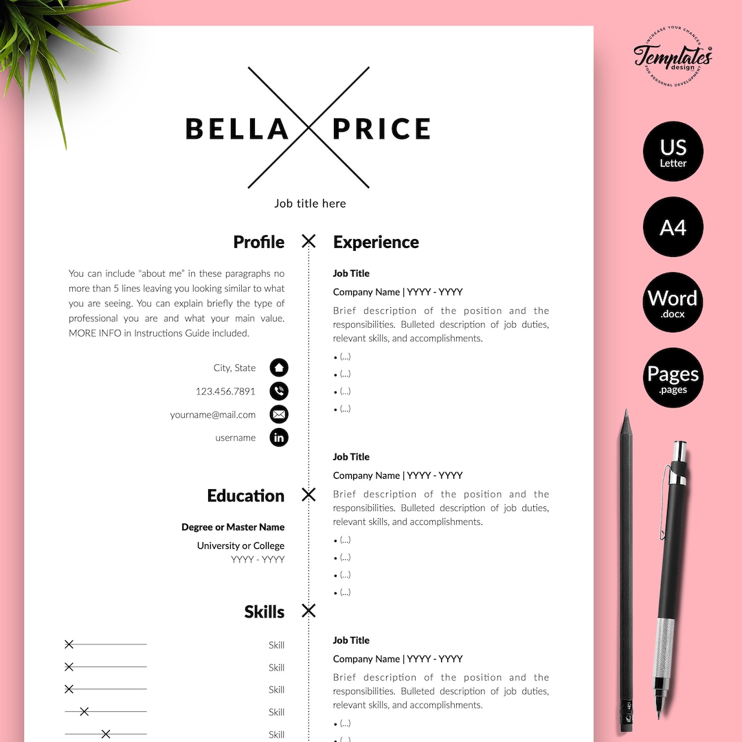 Clean and Simple Resume Template for Word and Pages / Modern CV + Cover ...