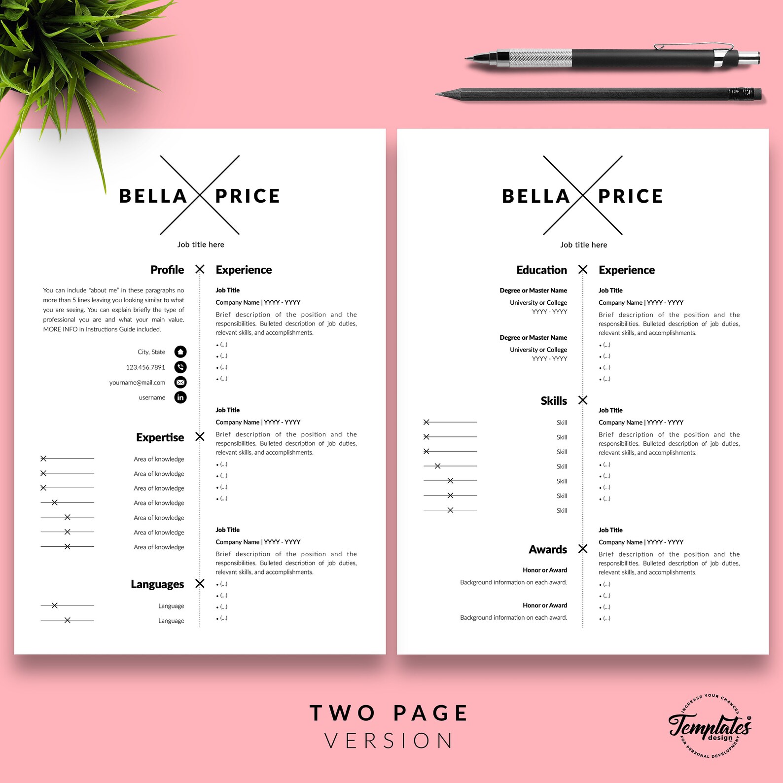 Clean and Simple Resume Template for Word and Pages / Modern CV Cover ...