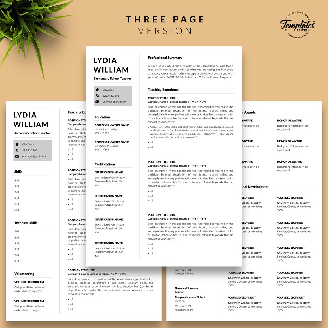 Simple & Basic Resume for Teacher / Minimalist Resume for Word - Etsy