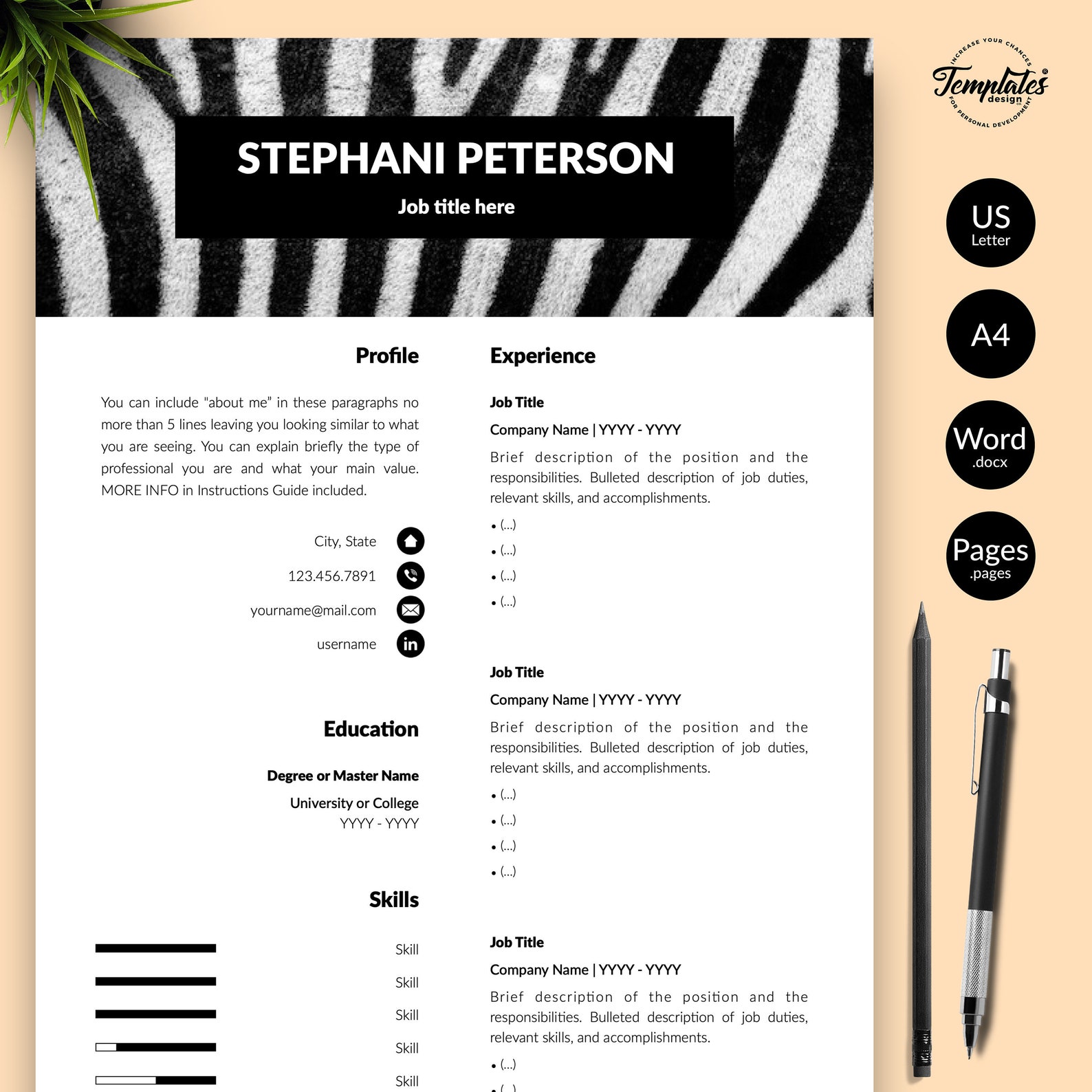 Animal Care Resume / CV Template for Word & Pages / Creative CV for ...