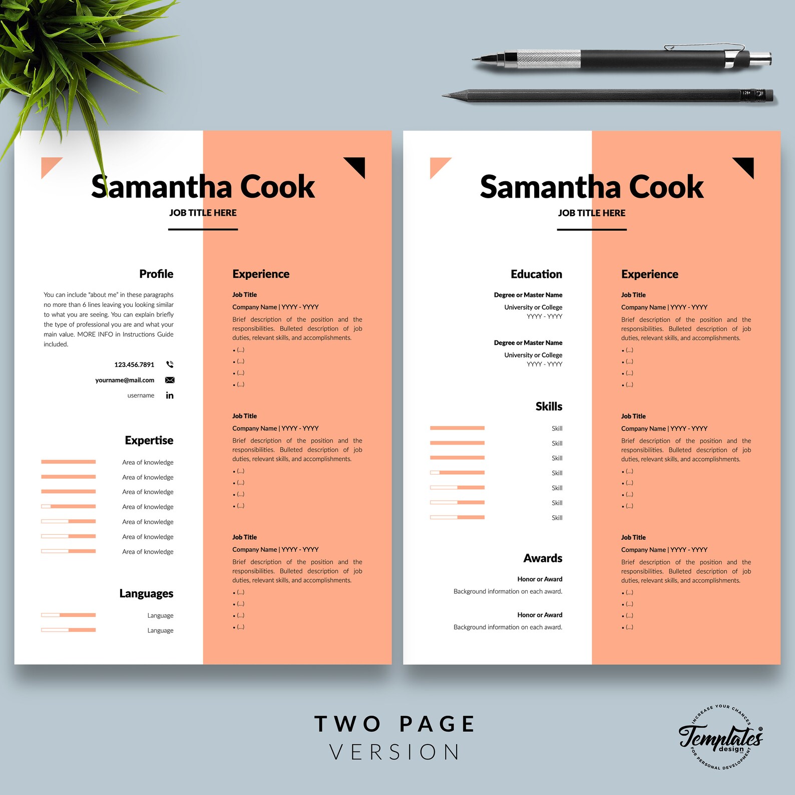 Female CV Resume Template Cover Letter / Modern and Feminine - Etsy Canada