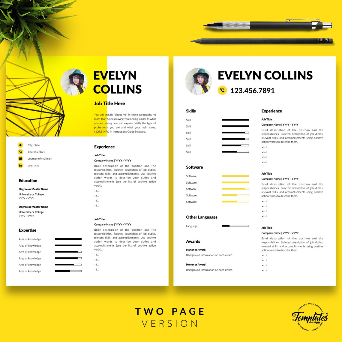Modern Resume Template, CV Design for Word & Pages (instant Download ...