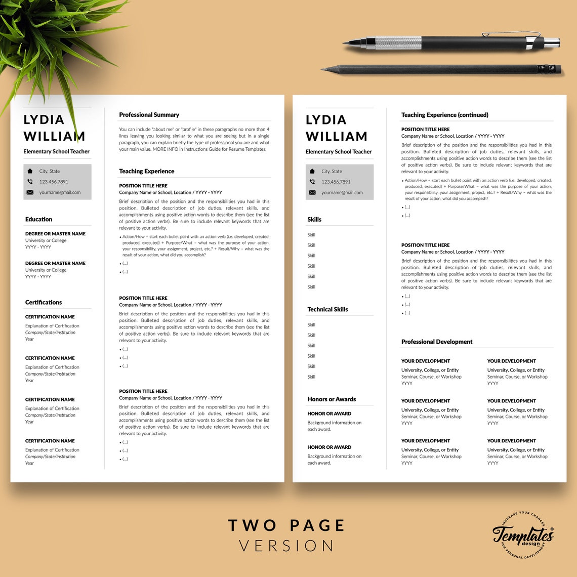Simple & Basic Resume for Teacher / Minimalist Resume for Word - Etsy