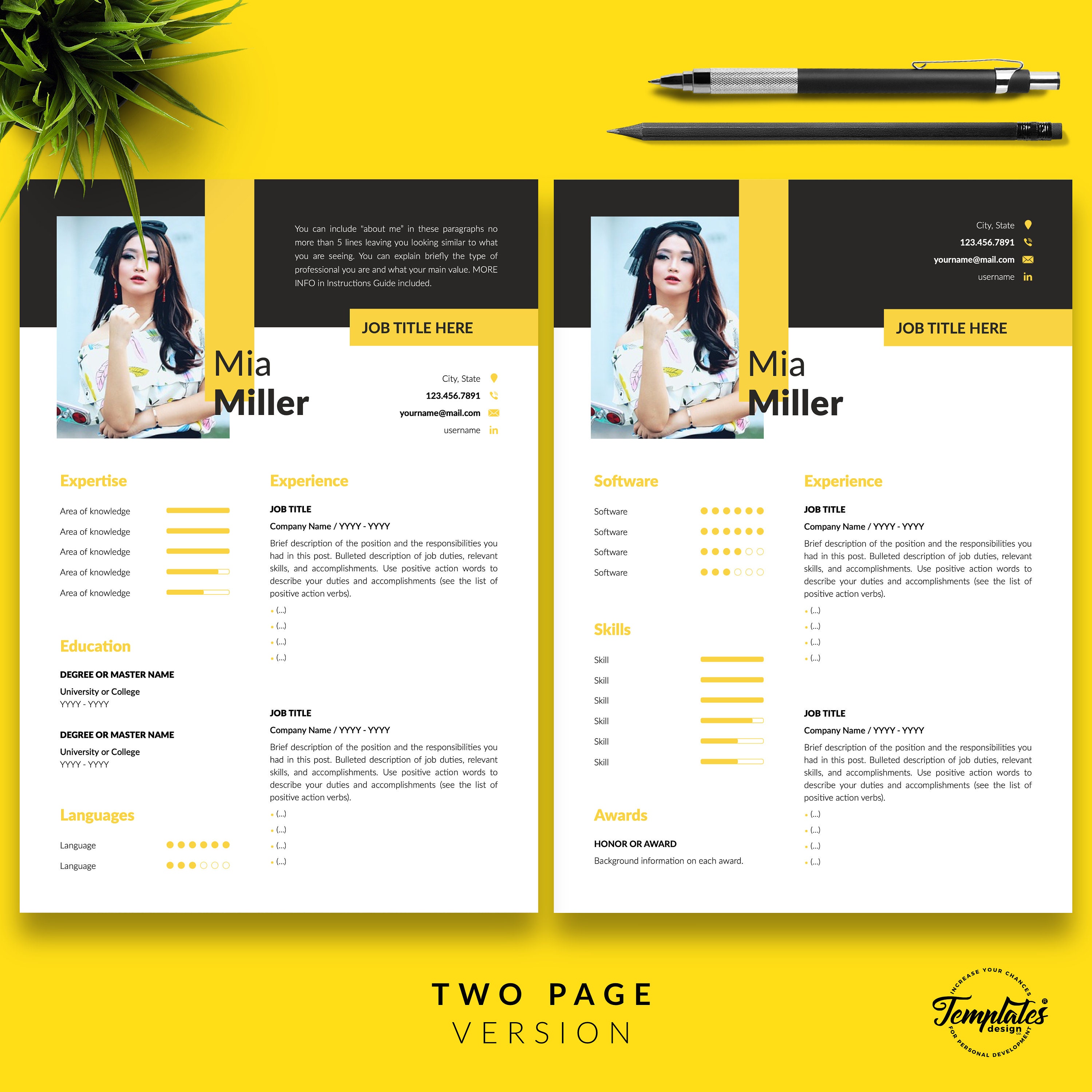 Word Resume Template / Creative Resume Design With Photo / - Etsy