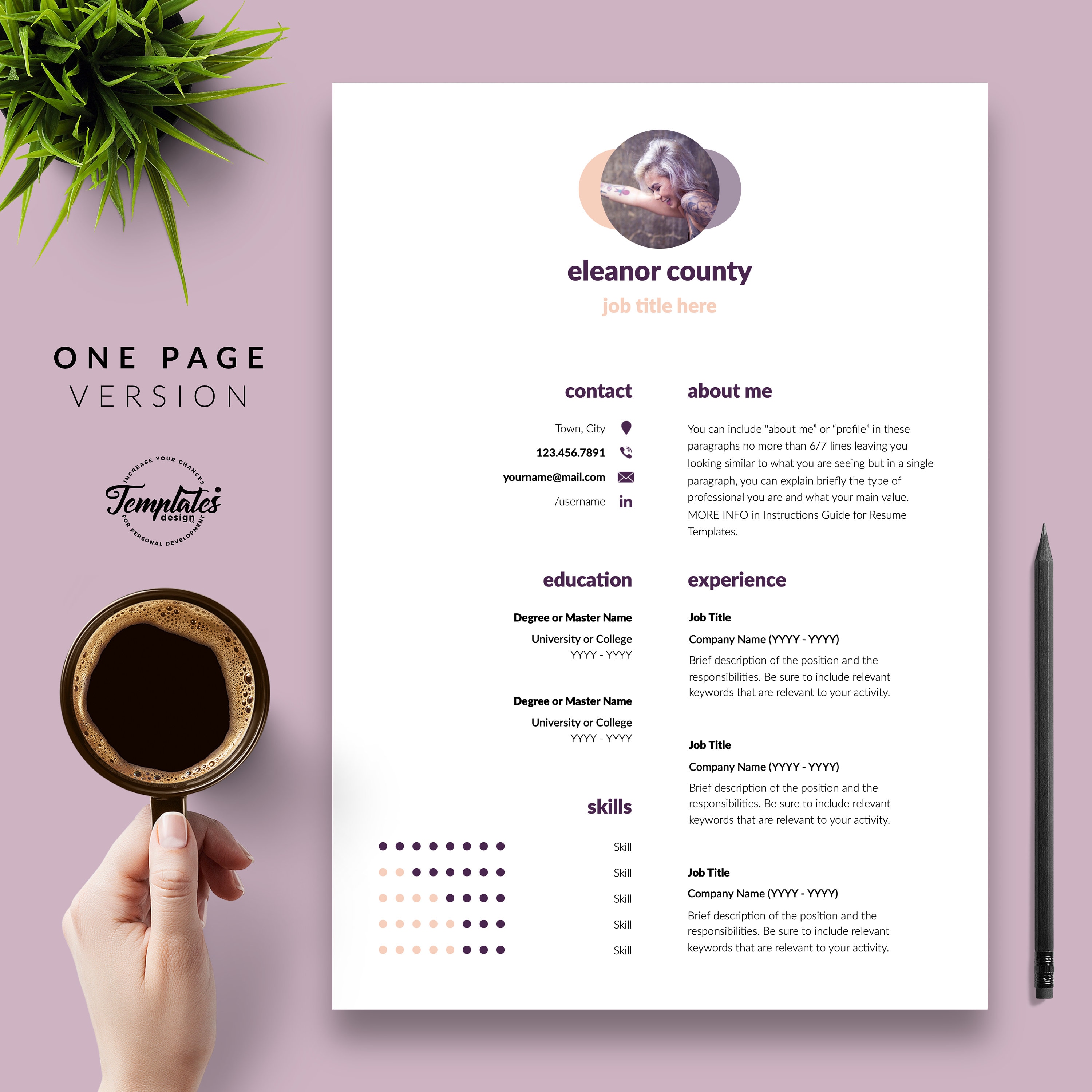 Minimalist Resume Template Word / Minimal Cv With Photo / Clean Cv ...