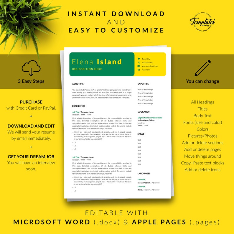 Editable Resume Template, Cover Letter, References (digital Download ...