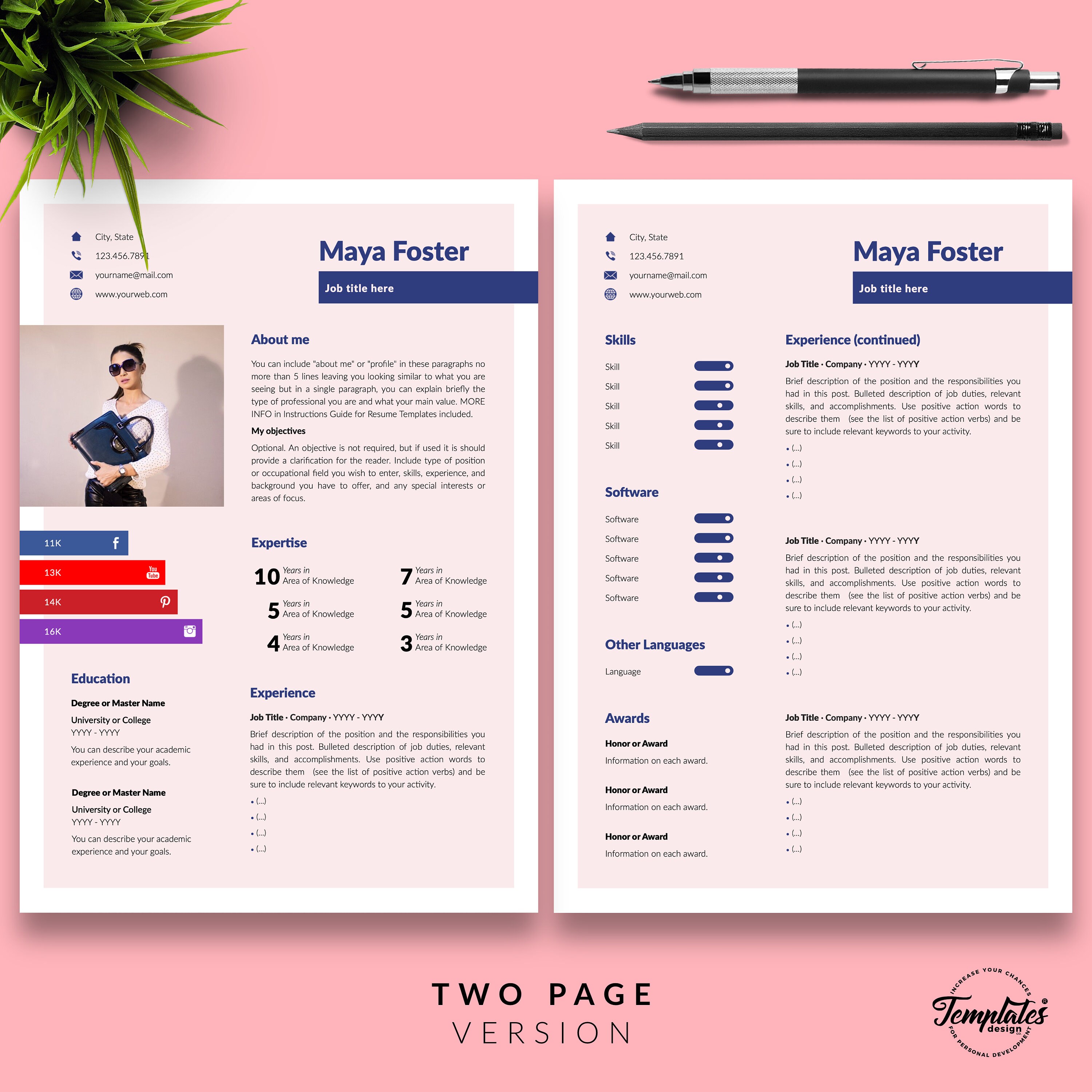 Modern Resume Template for Marketing or Fashion Jobs / Creative CV With ...