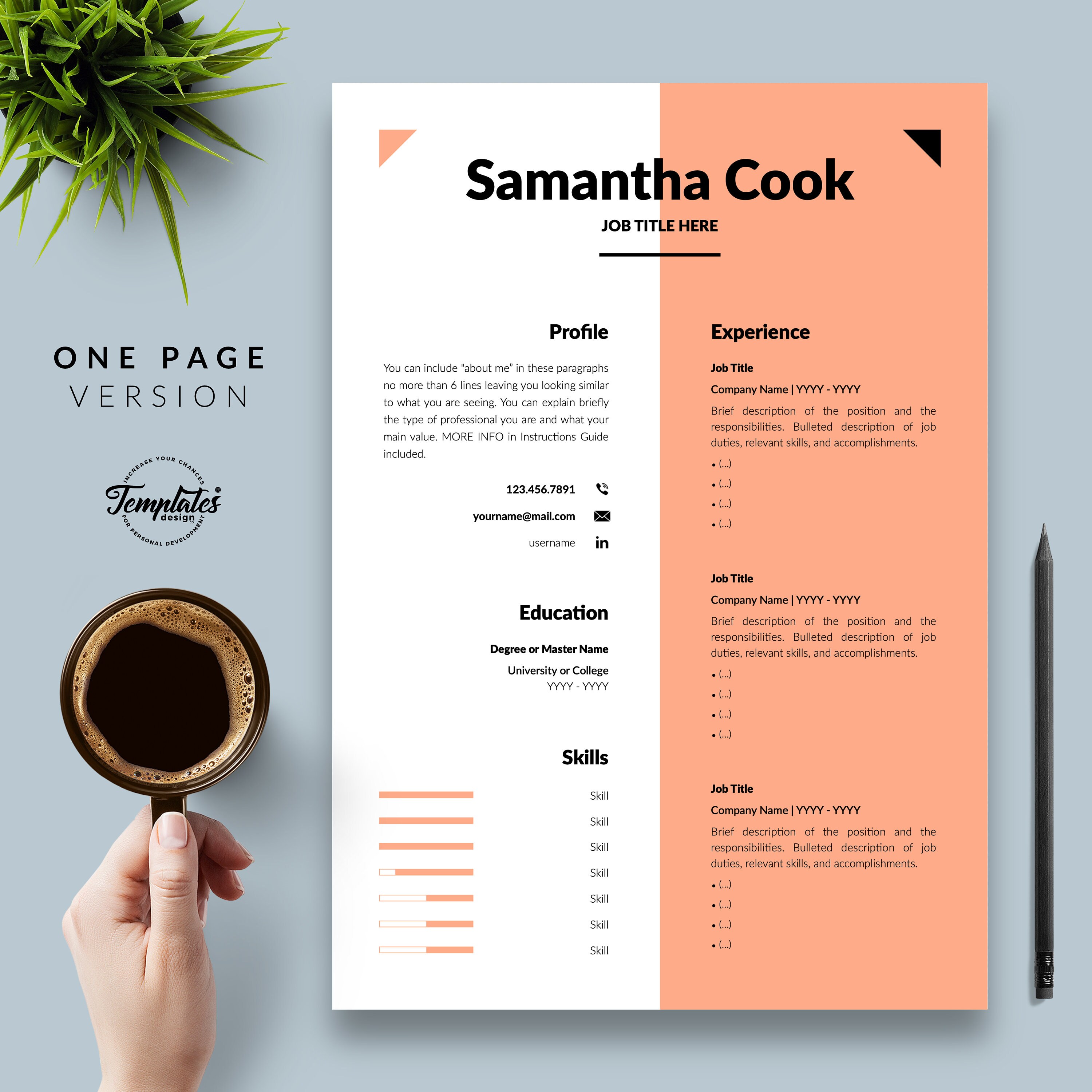 Female CV Resume Template + Cover Letter / Modern and Feminine Resume ...