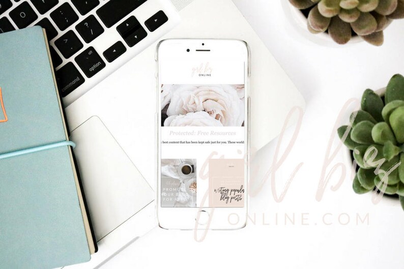 Blue With Succulents | iPhone Mockup + Laptop Keyboard and Journal ...