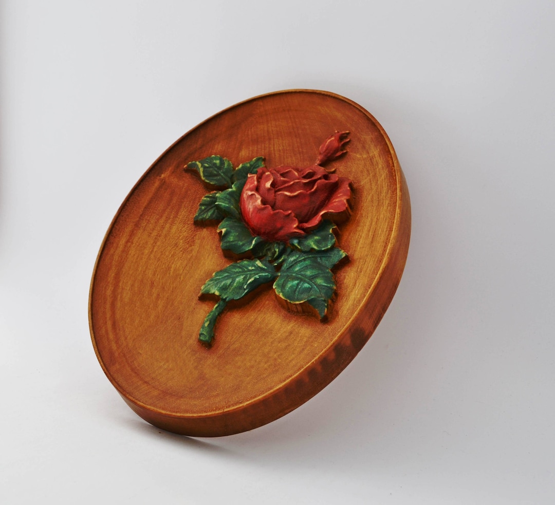 Wooden Rose, Wood Carving Decor, Rose Carving Wall, Wooden Home Decor ...
