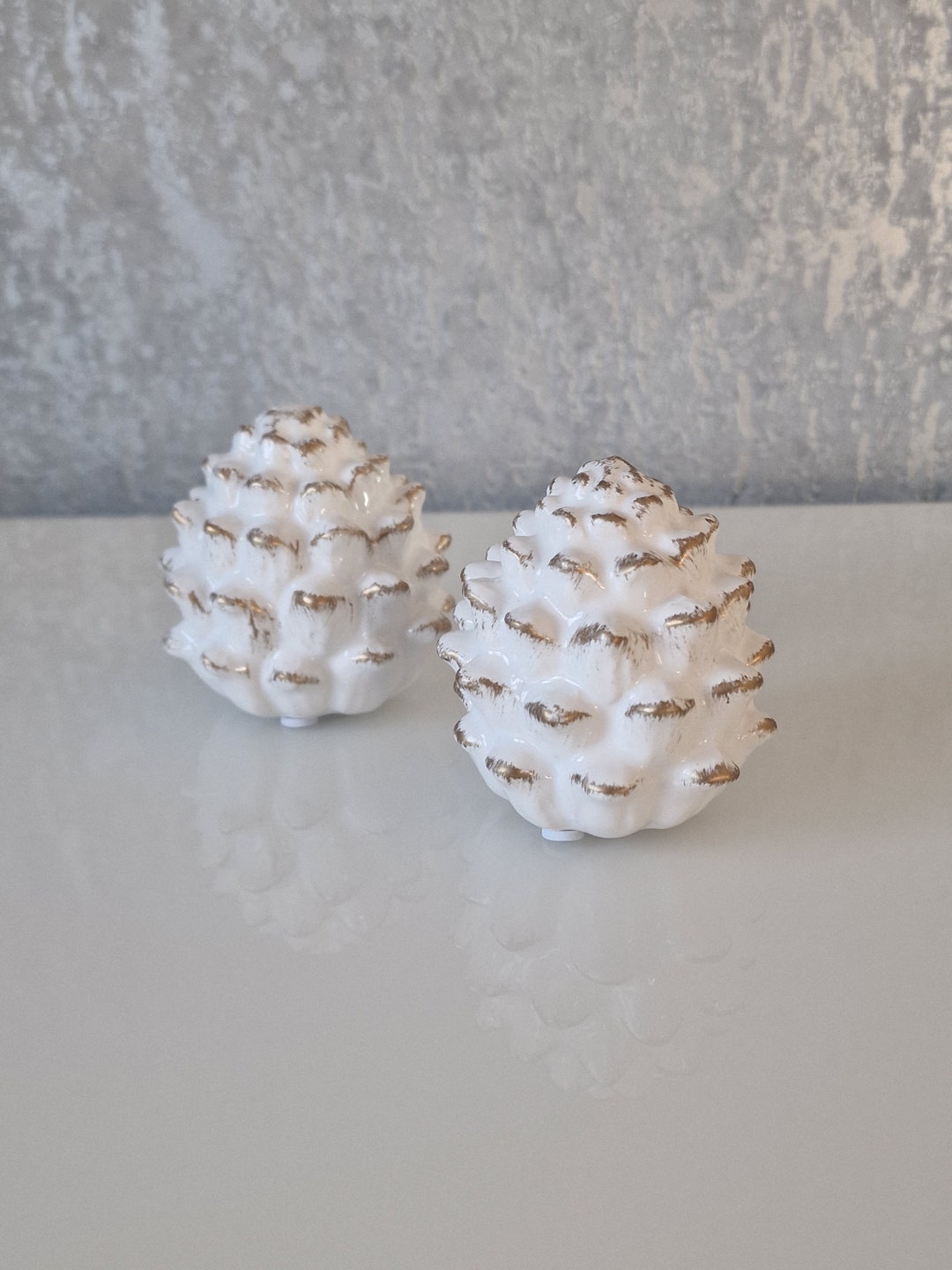 White and Gold Ceramic Pine Cone Ornament - Etsy
