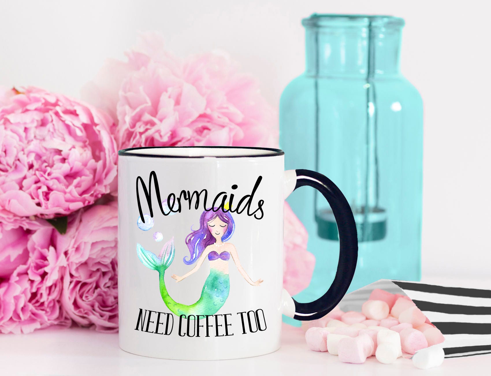 Mermaid Coffee Mug Mermaids Need Coffee Too Mug Funny | Etsy