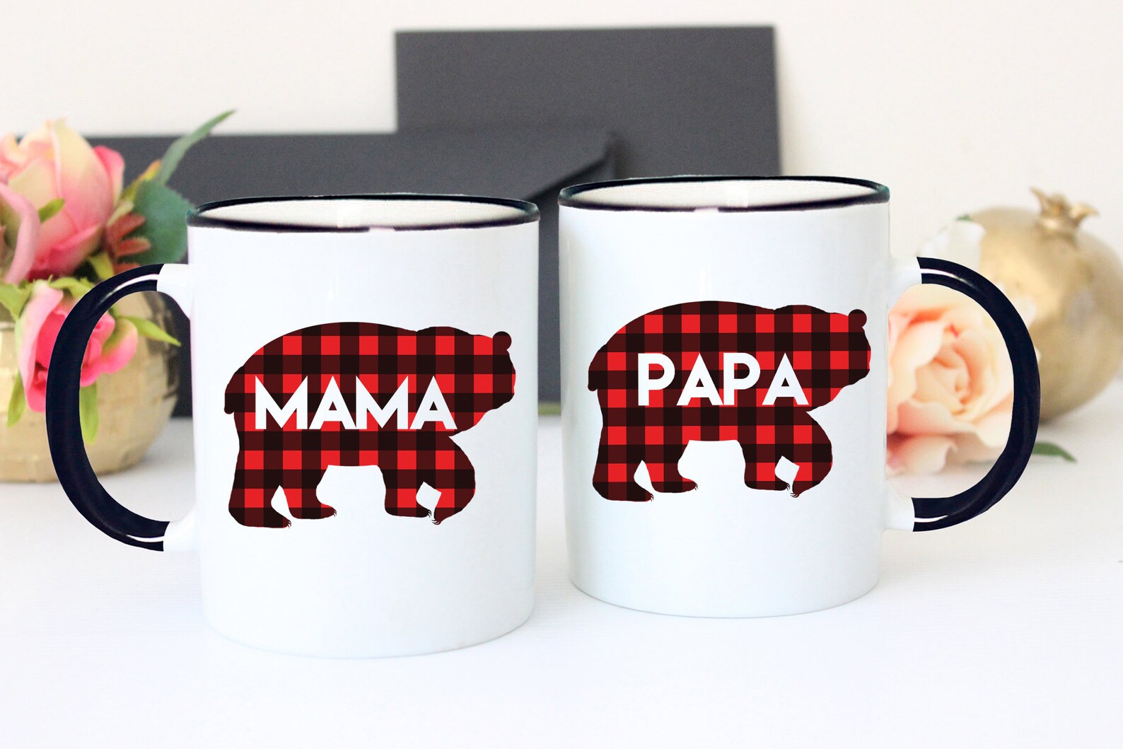 Papa Bear Mug, Buffalo Plaid Mug, Papa Bear Coffee Mug, Papa Bear Cup ...