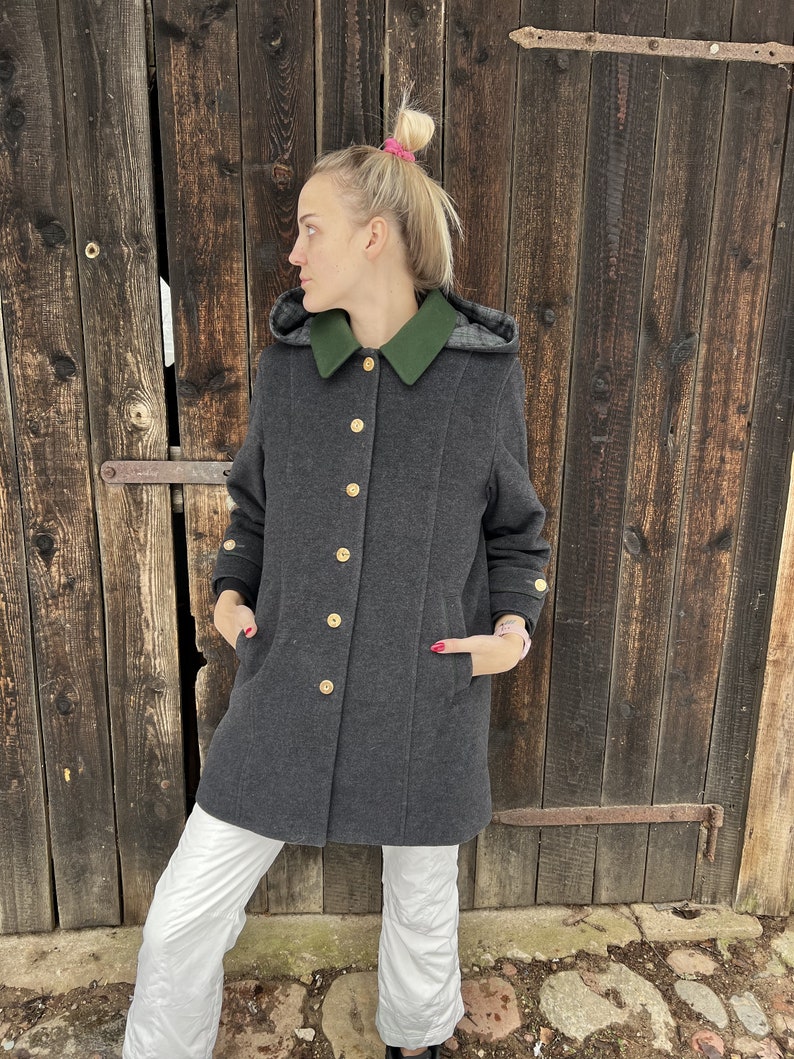Vintage Austrian Tiroler Loden Coat Grey Wool Cashmere Dirndl Coat ...