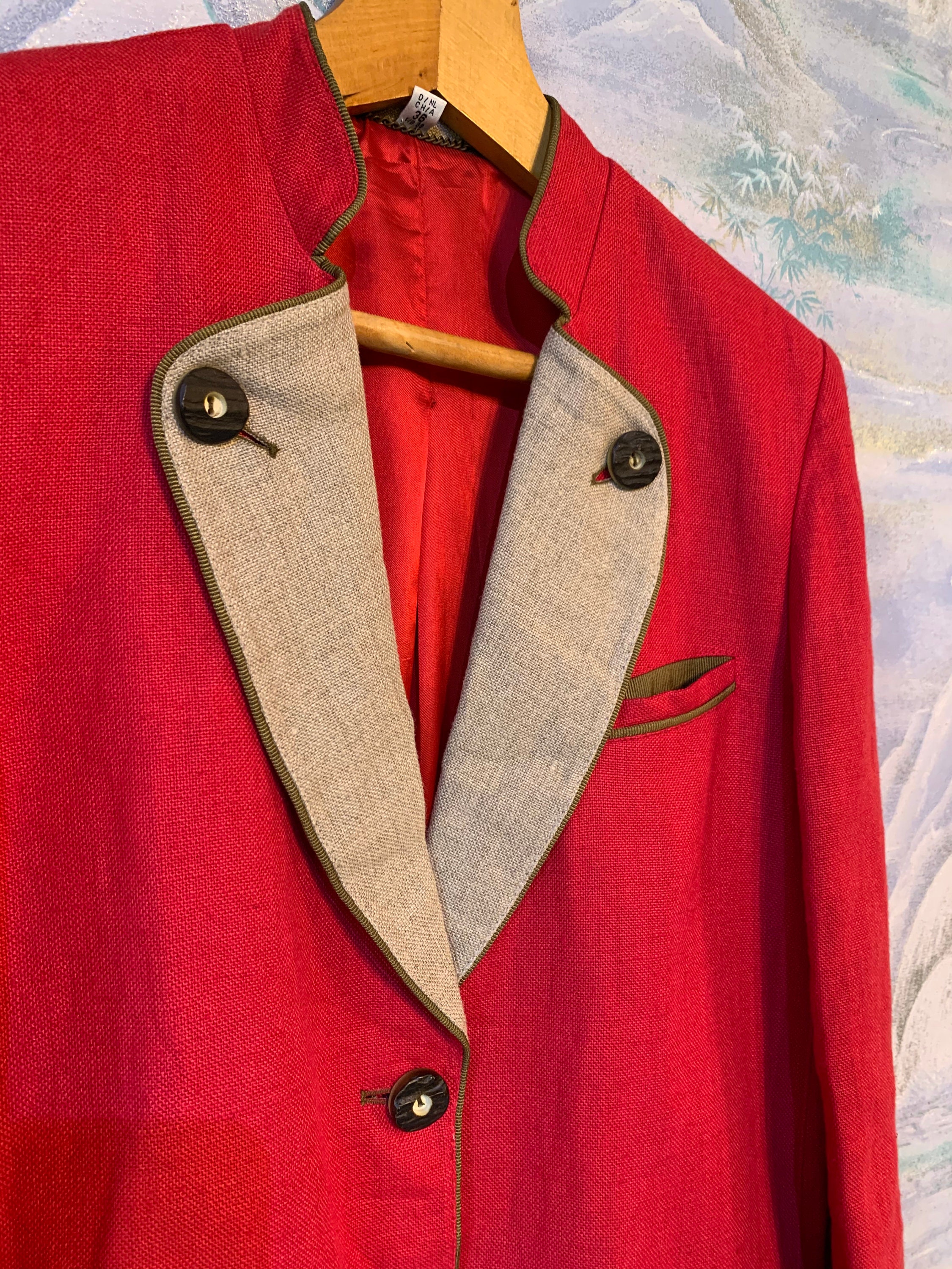 Vintage Austrian Linen Jacket Wine Red Dirndl Blazer Folk Eco | Etsy