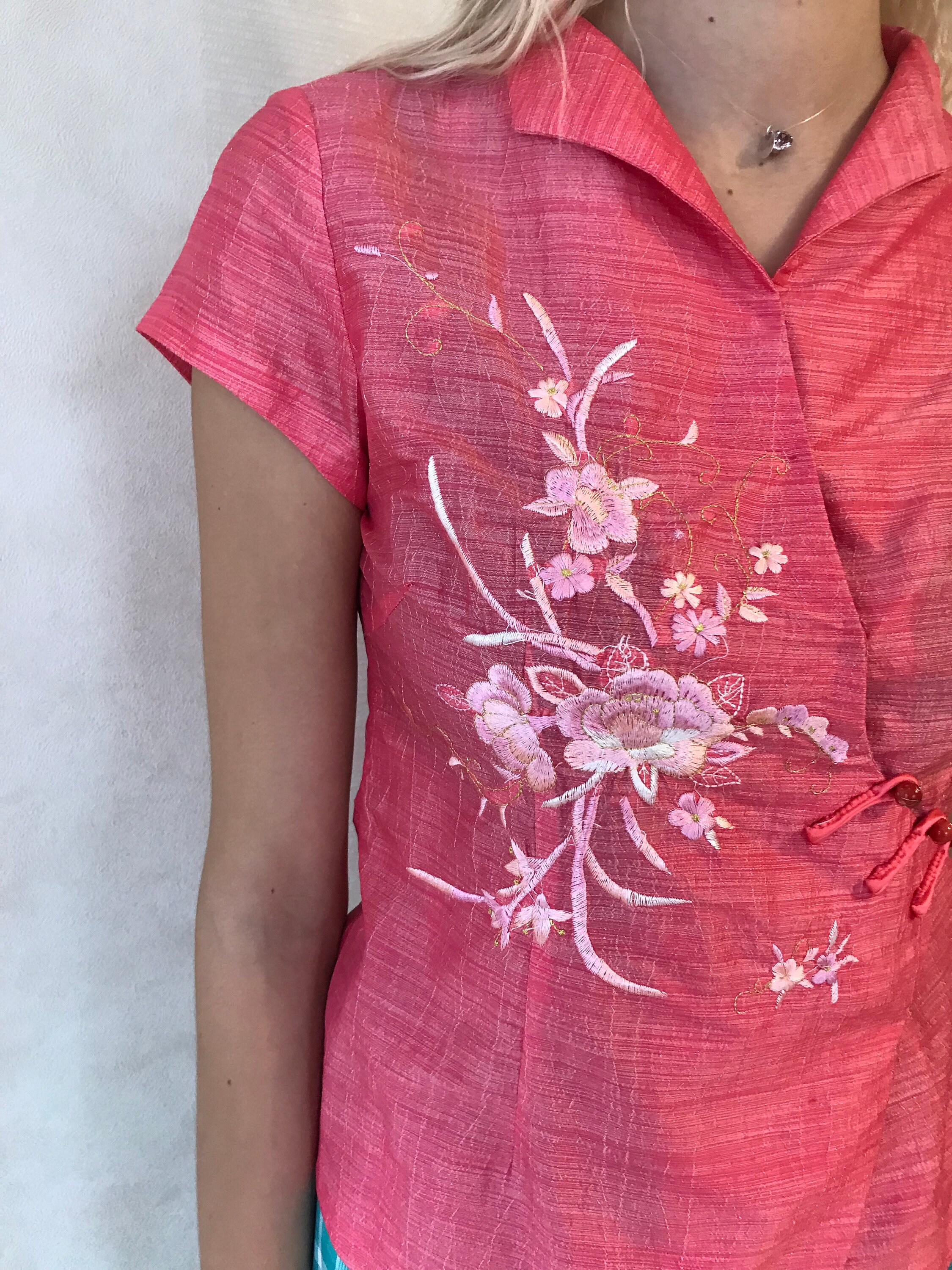 Peach Asian Blouse Asian Shirt Chinese Style Shirt Peach Blouse Asian ...