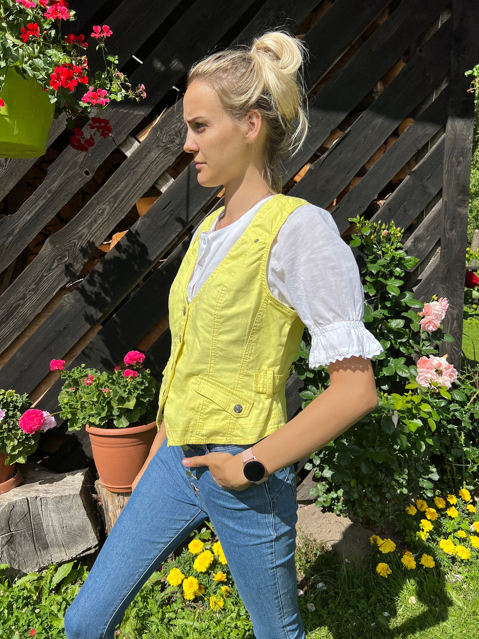 Vintage Denim Pale Yellow Vest Women Denim Vest Large Size Denim Vest ...