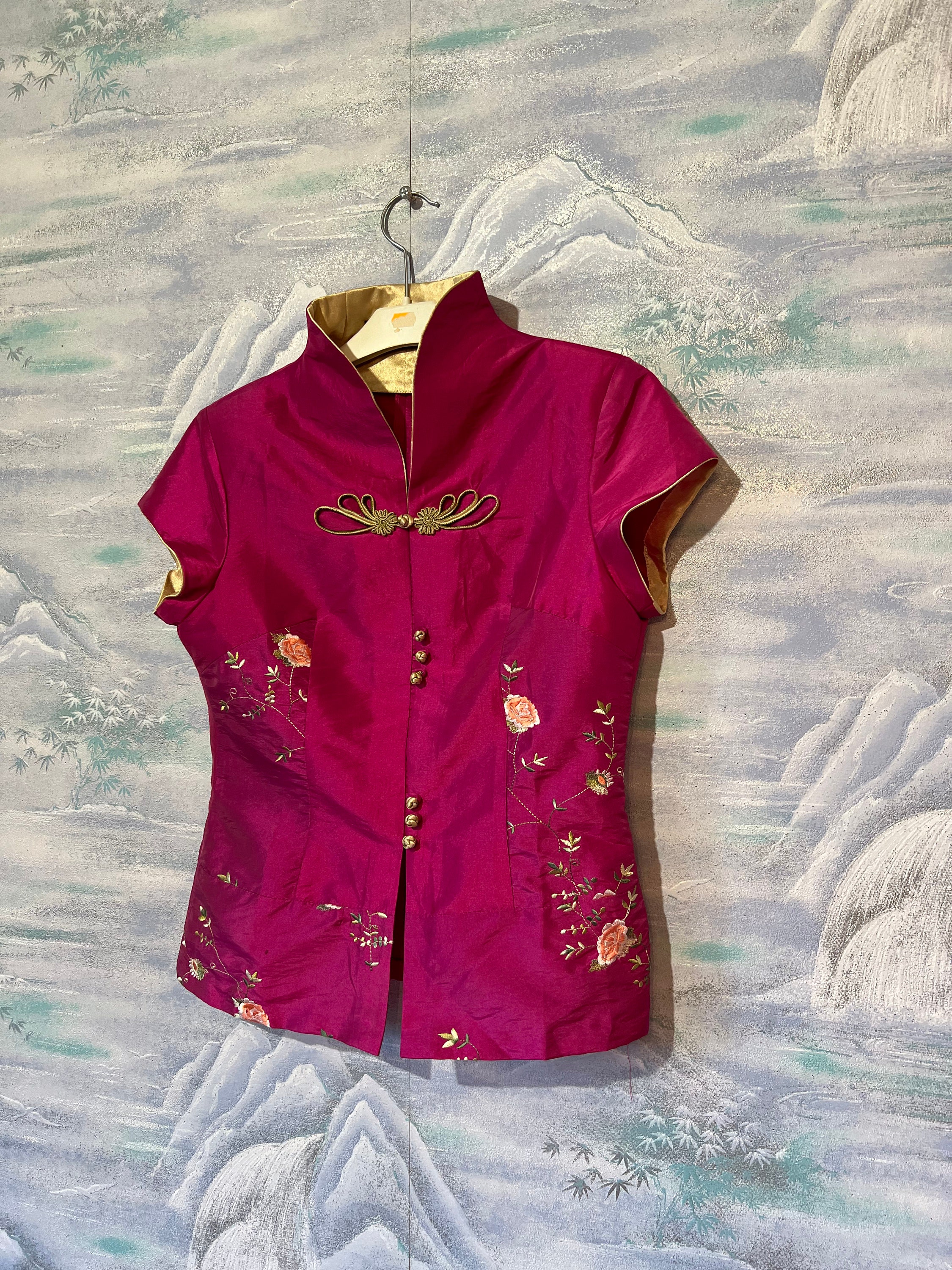 Pink Asian Blouse Asian Shirt Chinese Style Shirt Pink Blouse Asian ...