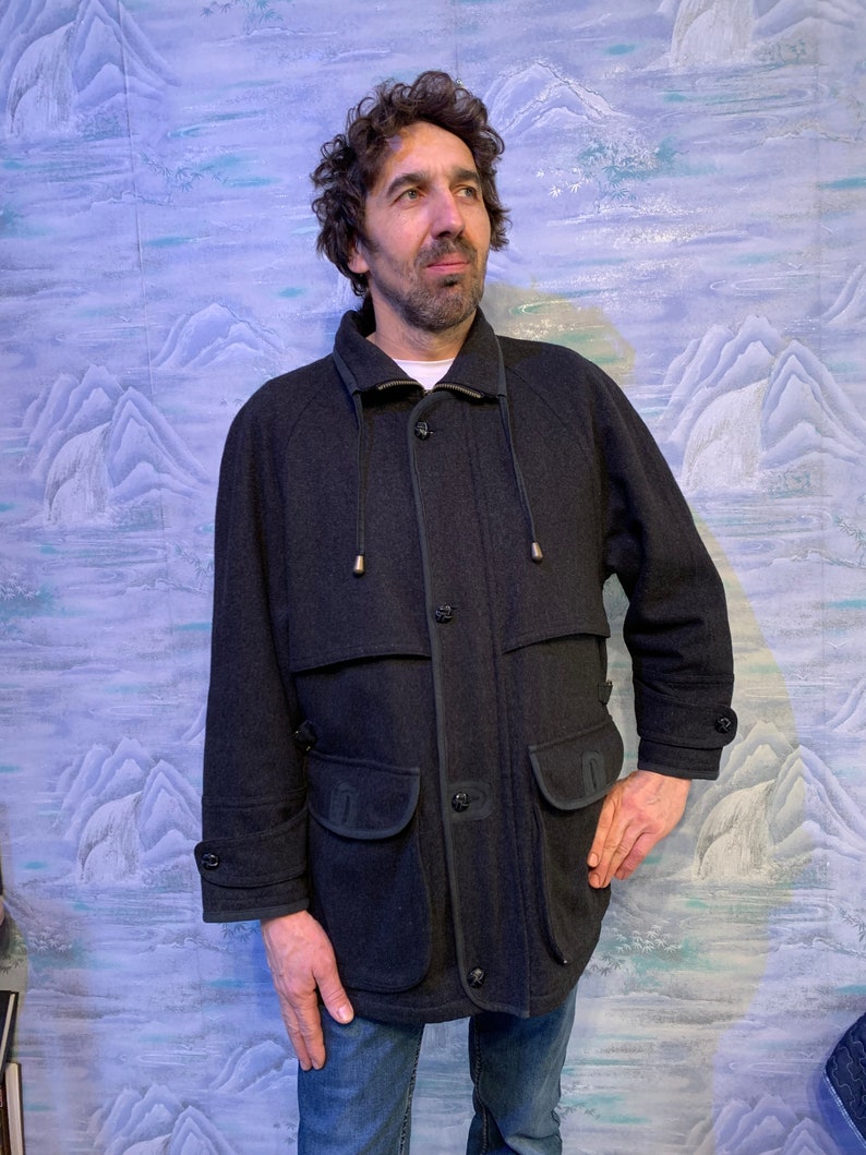 Mens Gray Casanova Wool Jacket Peacoat Zipper and Button up Wool Jacket ...