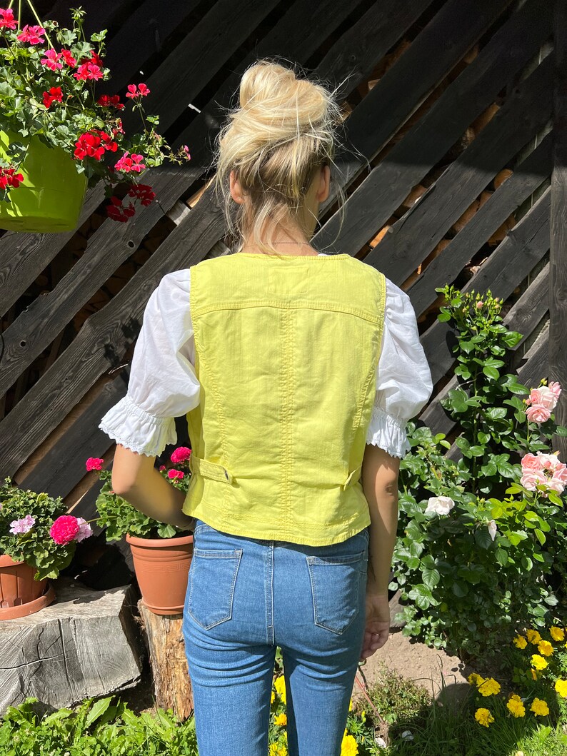 Vintage Denim Pale Yellow Vest Women Denim Vest Large Size Denim Vest ...