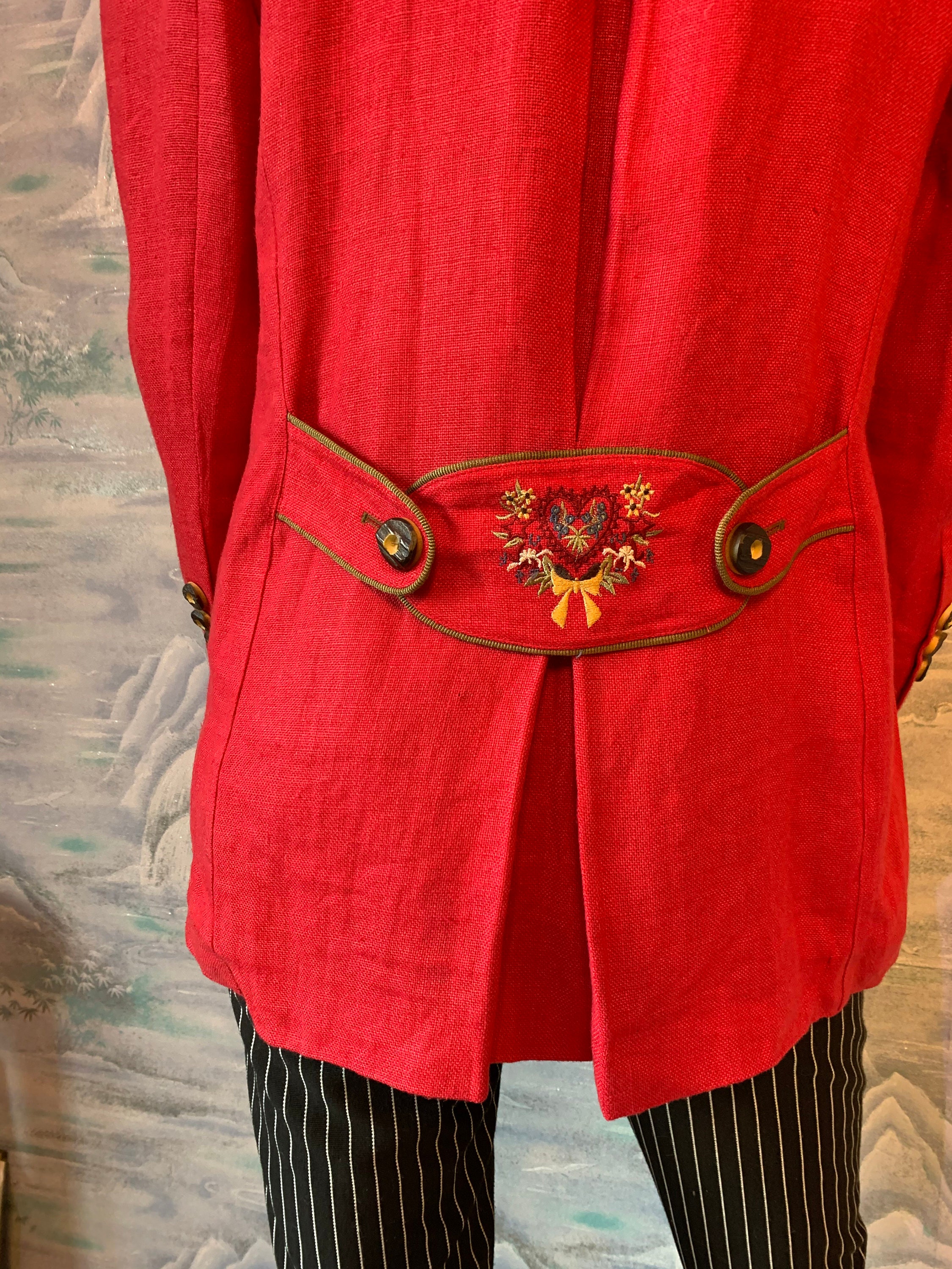 Vintage Austrian Linen Jacket Wine Red Dirndl Blazer Folk Eco | Etsy