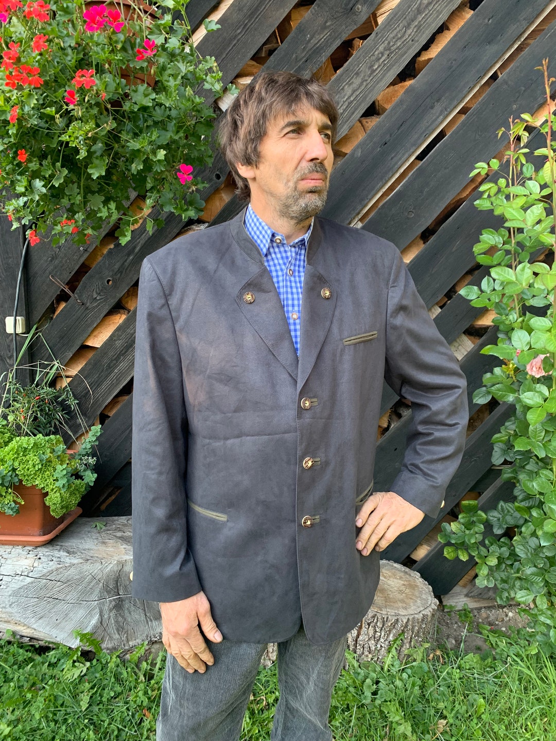 Vintage Grey Traditional Austrian Jacket Mens Loden Jacket Folk ...