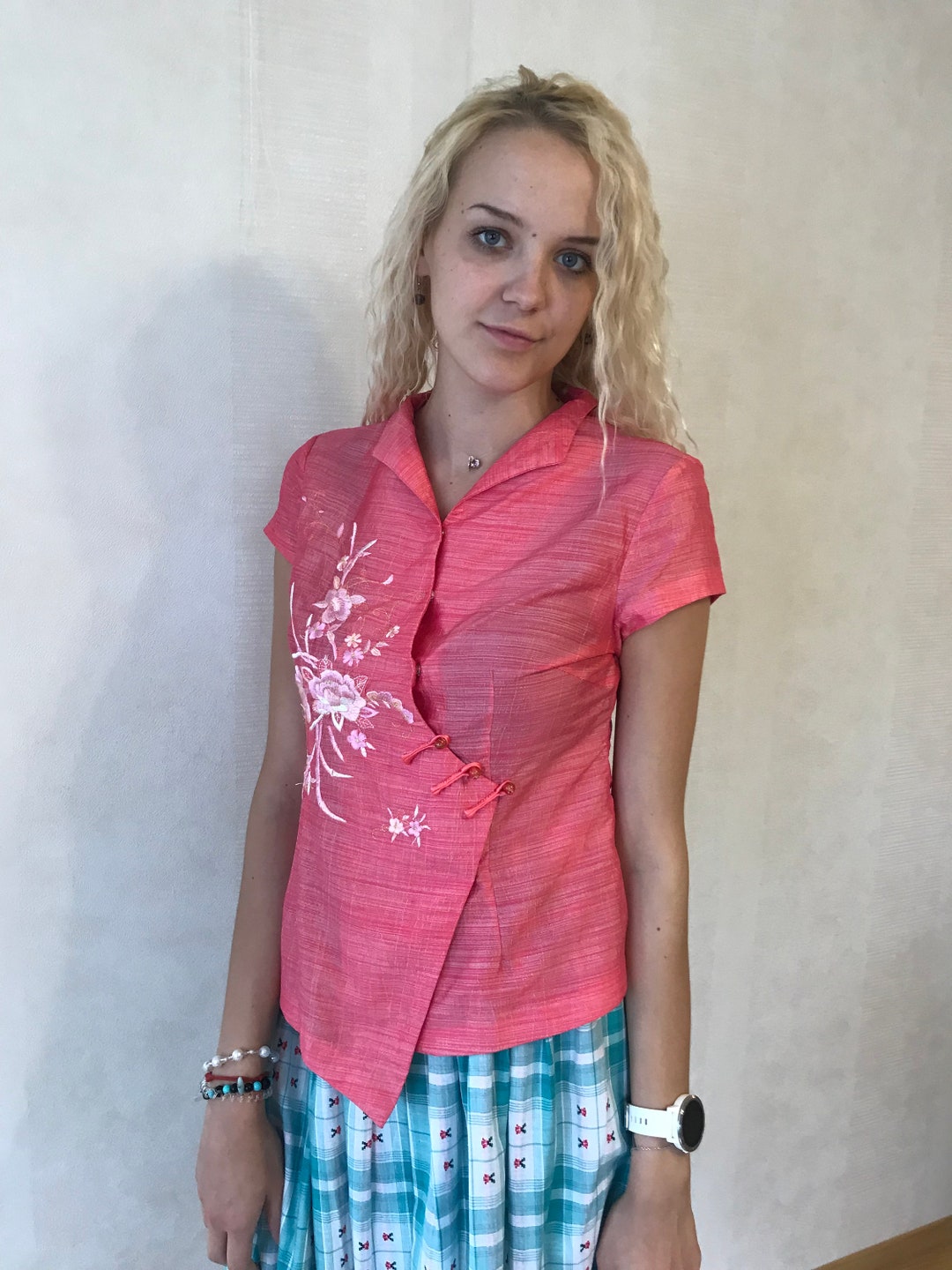 Peach Asian Blouse Asian Shirt Chinese Style Shirt Peach Blouse Asian ...