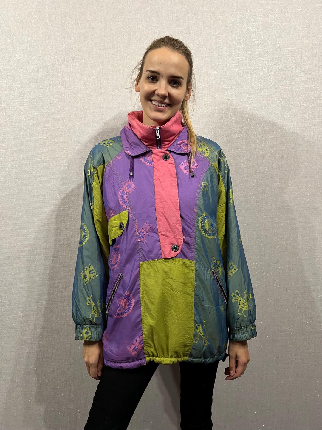 Womens Colored and Shiny Ski Jacket Windbreaker Patterned Sports Jacket ...