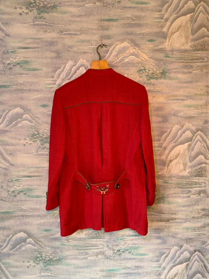 Vintage Austrian Linen Jacket Wine Red Dirndl Blazer Folk Eco - Etsy