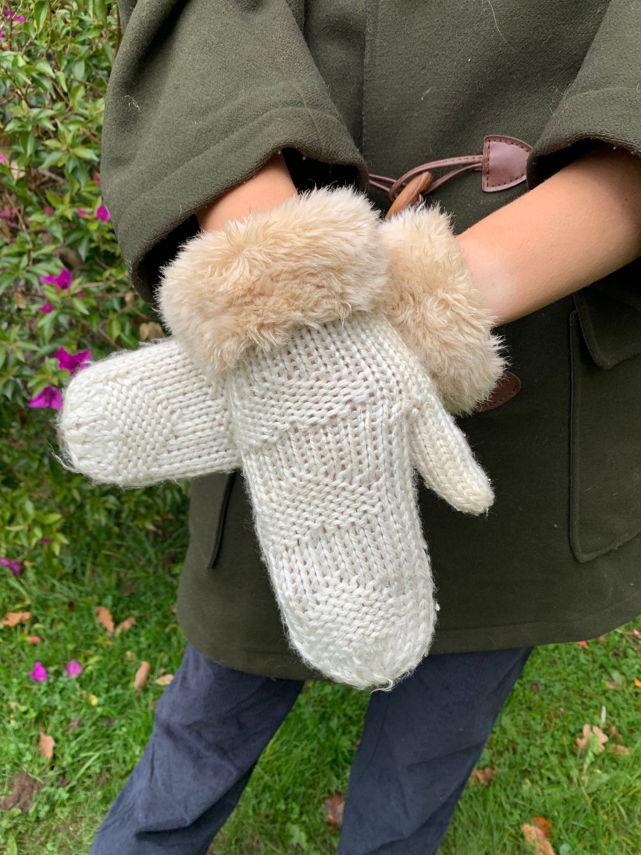 Women's Ivory White Knitted Mittens Faux Fur Knit Glove - Etsy