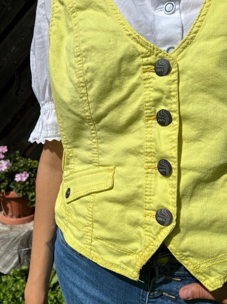 Vintage Denim Pale Yellow Vest Women Denim Vest Large Size Denim Vest ...