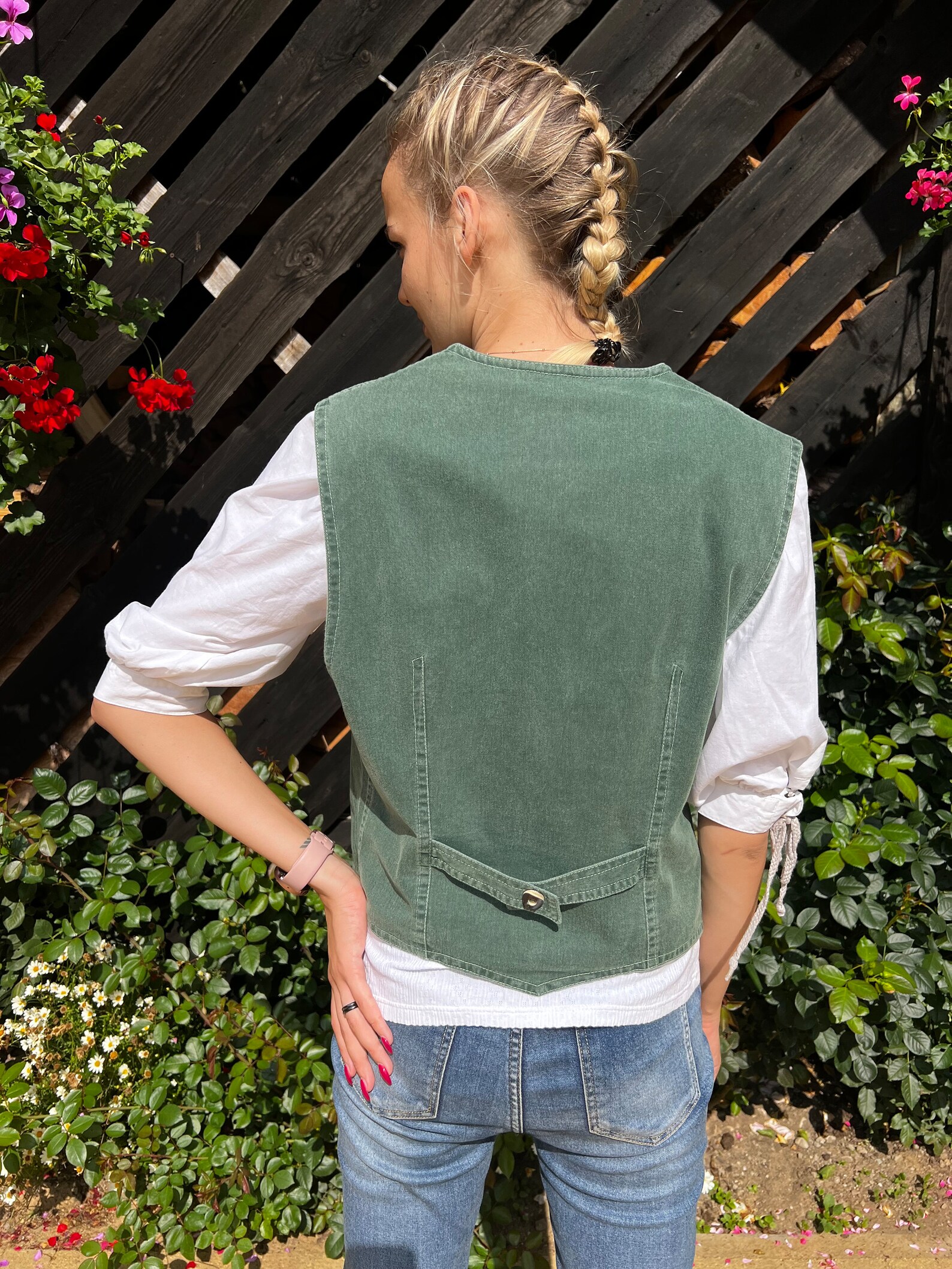 Vintage Moss Green Denim Austrian Vest Women's Jeans Loden Traditional ...